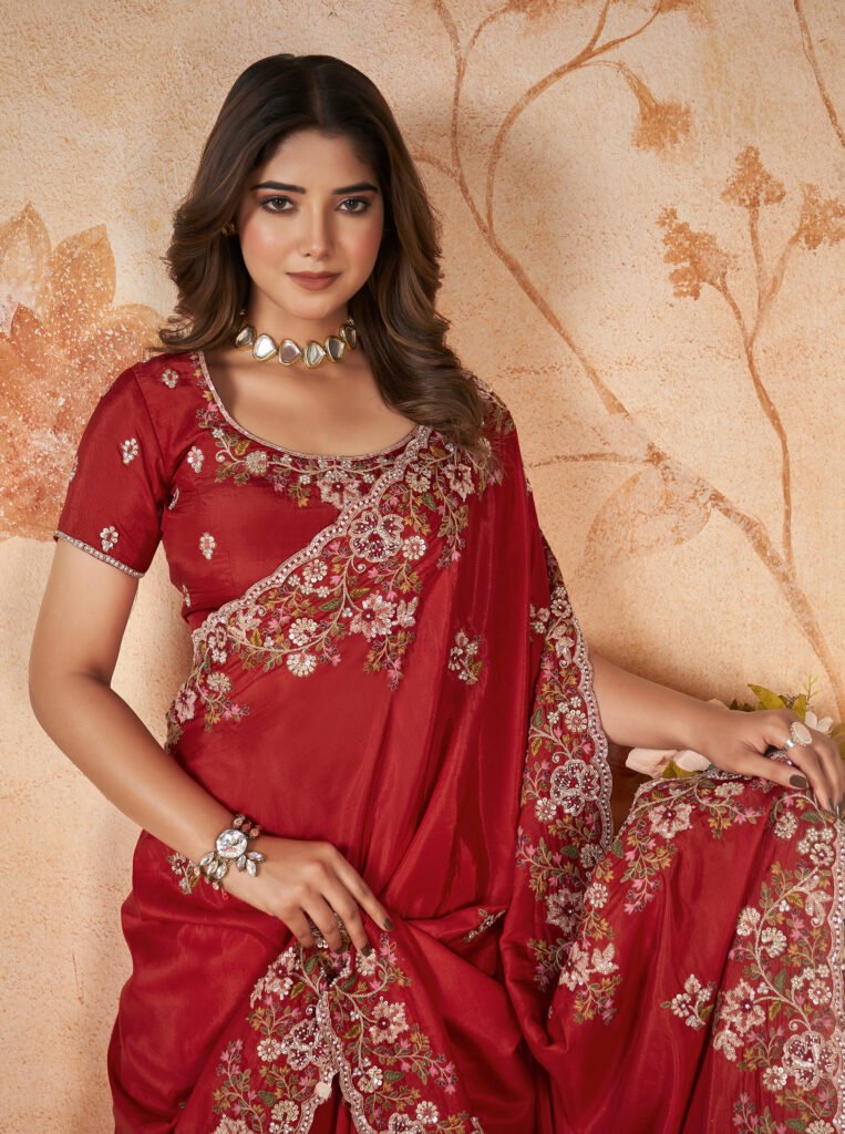Modern Reception Sarees for Bride Red Weding Saree for Bride