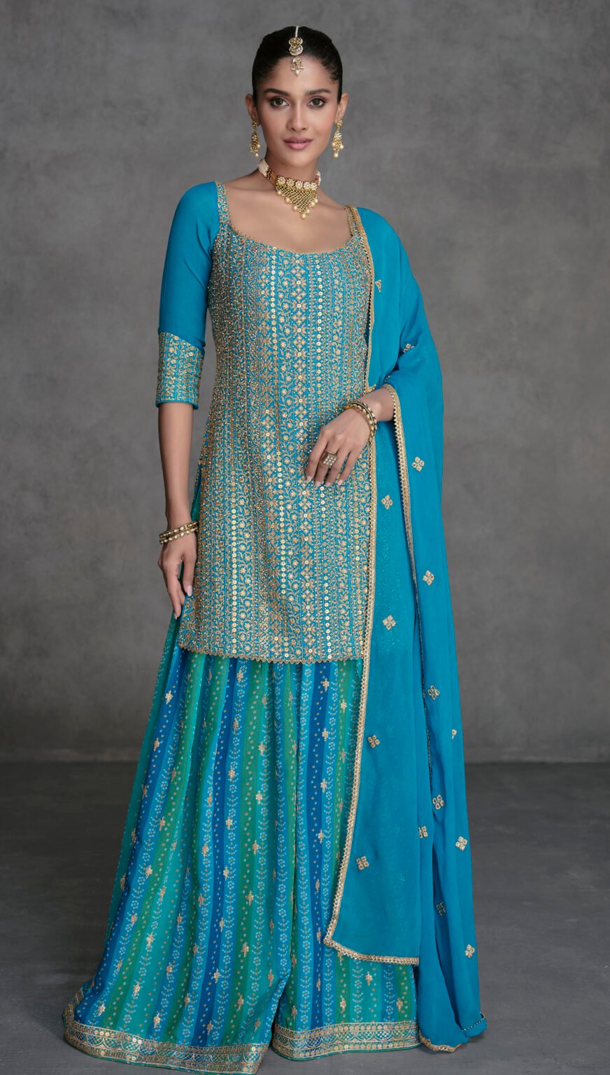 Turquoise Sharara Suit for Wedding Pakistani Wedding Sharara Suit