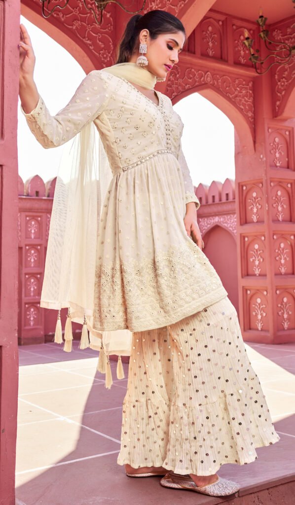 White Sharara Bridal Garara Dress for Wedding in India