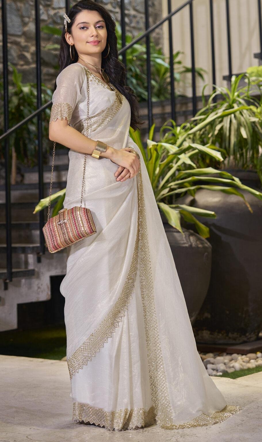 Cream Saree Blouse Latest Saree Designs